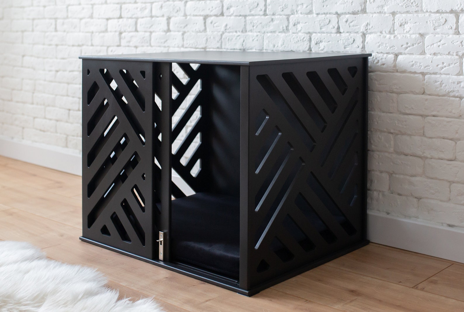 Small Modern Dog Crate With Sliding Door, Dog Crate Furniture, Wood Dog ...