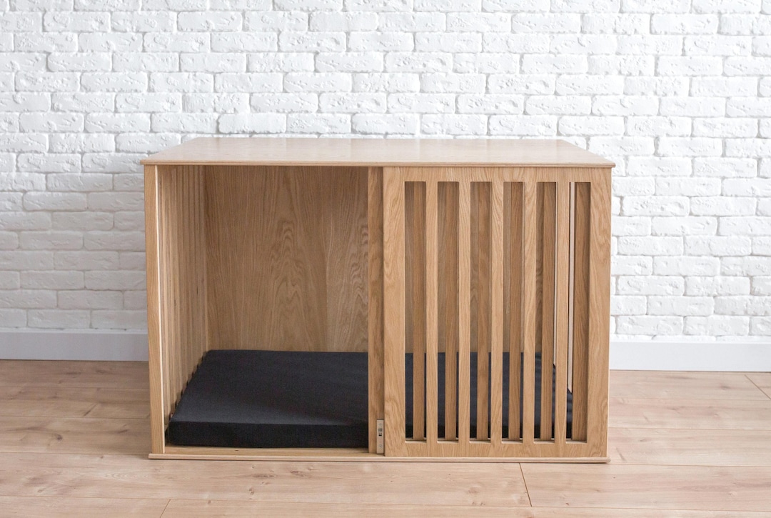 Modern Oak Dog Kennel With Sliding Door - Luxury Indoor Dog House - Etsy