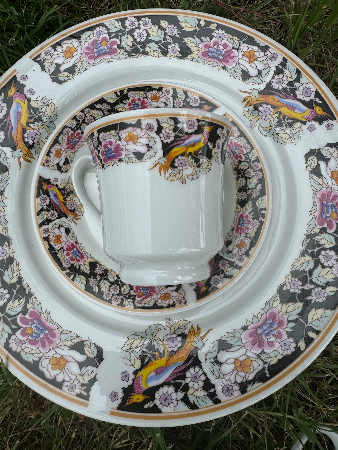 Fine China Birds and Flowers Asian Inspired Dinnerware Plates Cups and ...