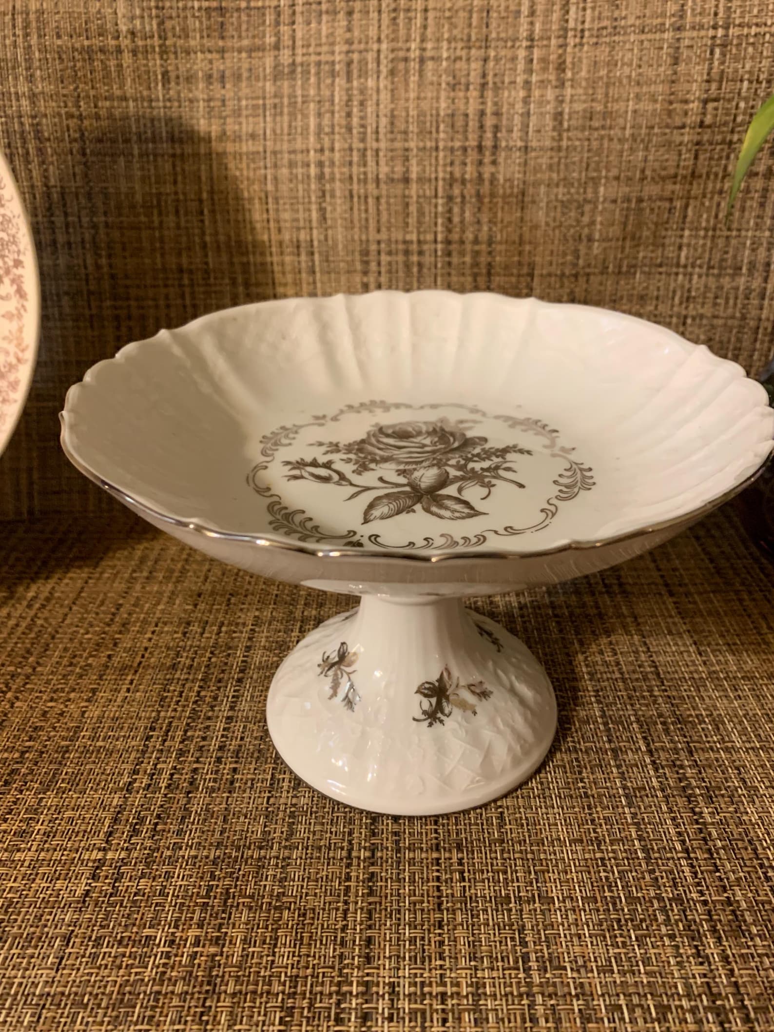 Alboth Kaiser Silver Rose Pattern Pedestal Compote West German Golden ...