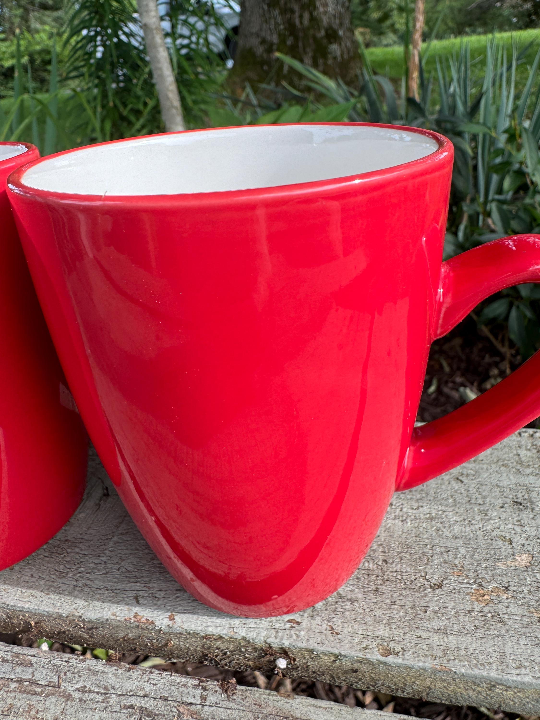 Thompson Pottery Red Coffee Mugs White Inside Vintage Pottery Cups Set ...