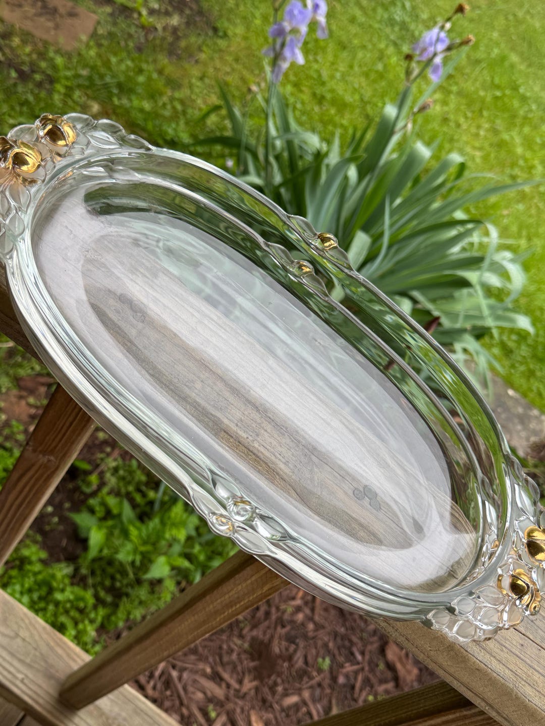 Mikasa Gilded Rose Canapé Trays Gold Trim Roses Vintage Glass Vanity ...