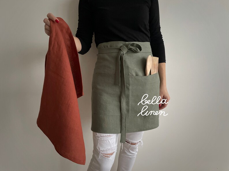 Linen Apron, Apron for Cooking, Linen Half Apron, Linen Kitchen Apron ...