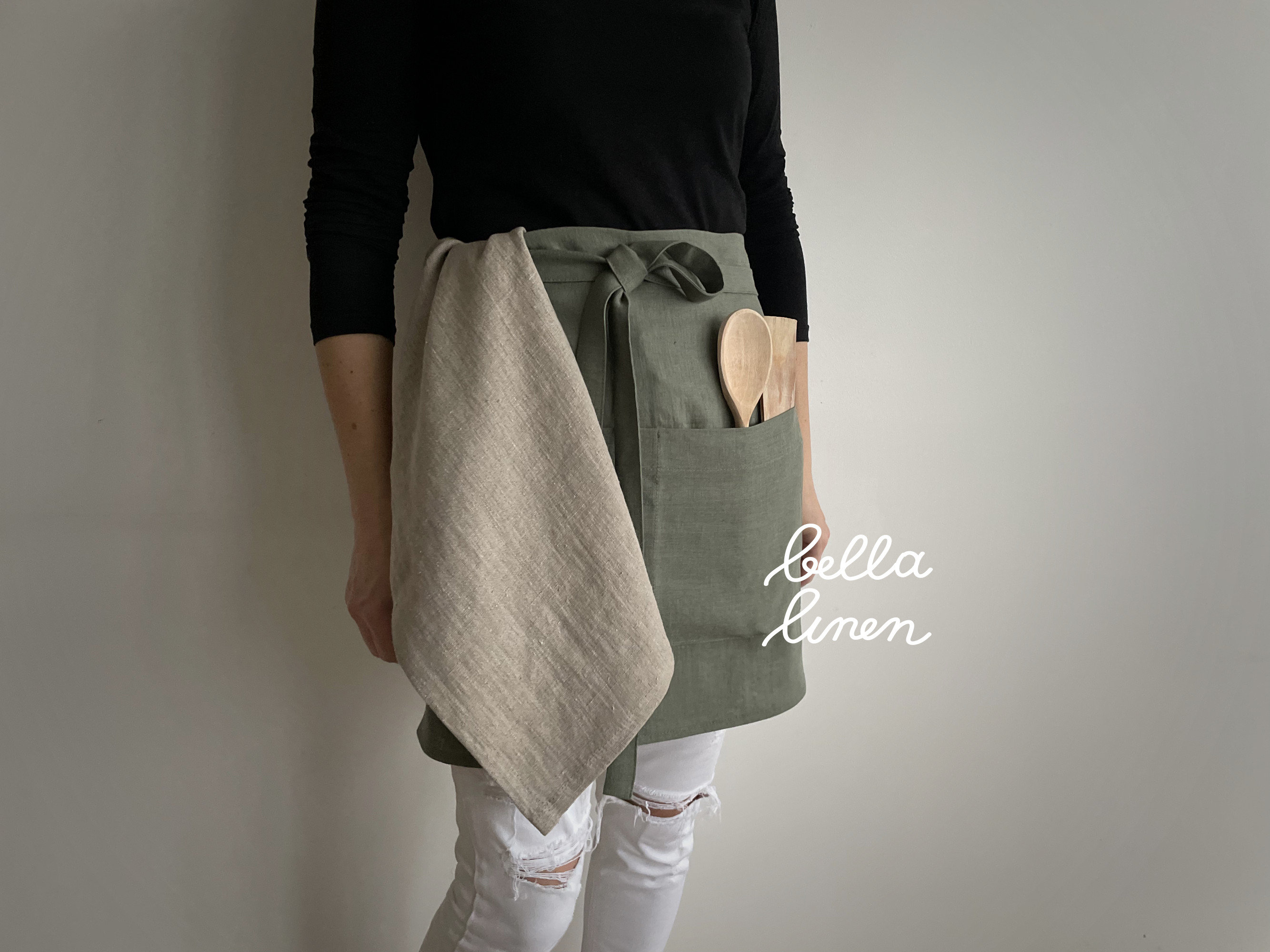 Linen Apron, Apron for Cooking, Linen Half Apron, Linen Kitchen Apron ...