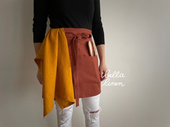 Terracotta Linen Apron Apron for Cooking Linen Half Apron | Etsy