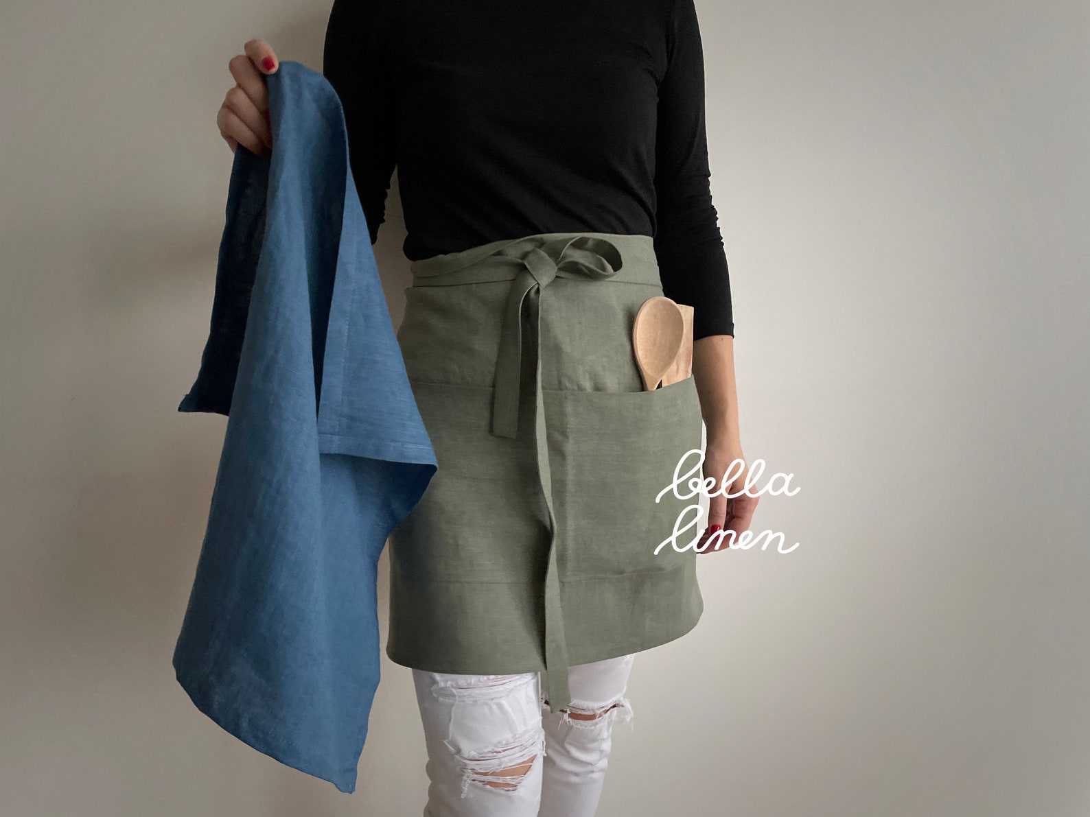 Linen Apron, Apron for Cooking, Linen Half Apron, Linen Kitchen Apron ...