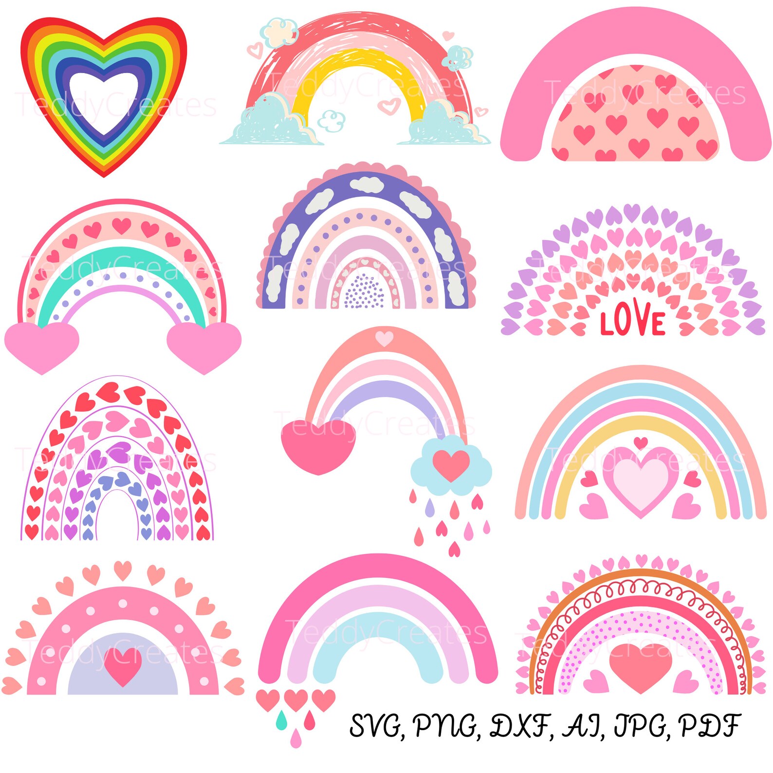 Boho Rainbow SVG Bundle 12 Rainbows Svg Cut File Pastel | Etsy