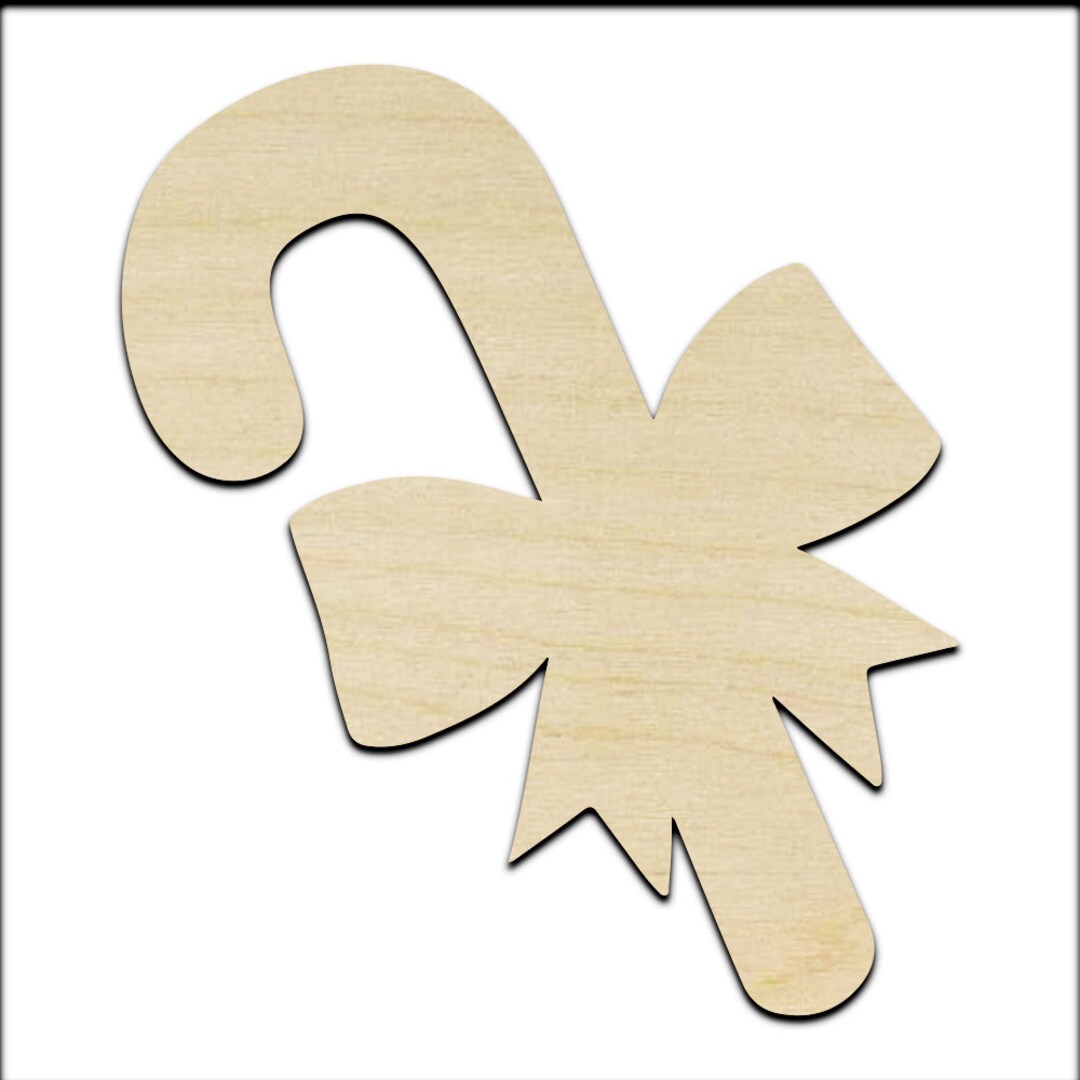 Candy Cane With Ribbon Laser Cut Out Unfinished Wood Shape Craft Supply ...