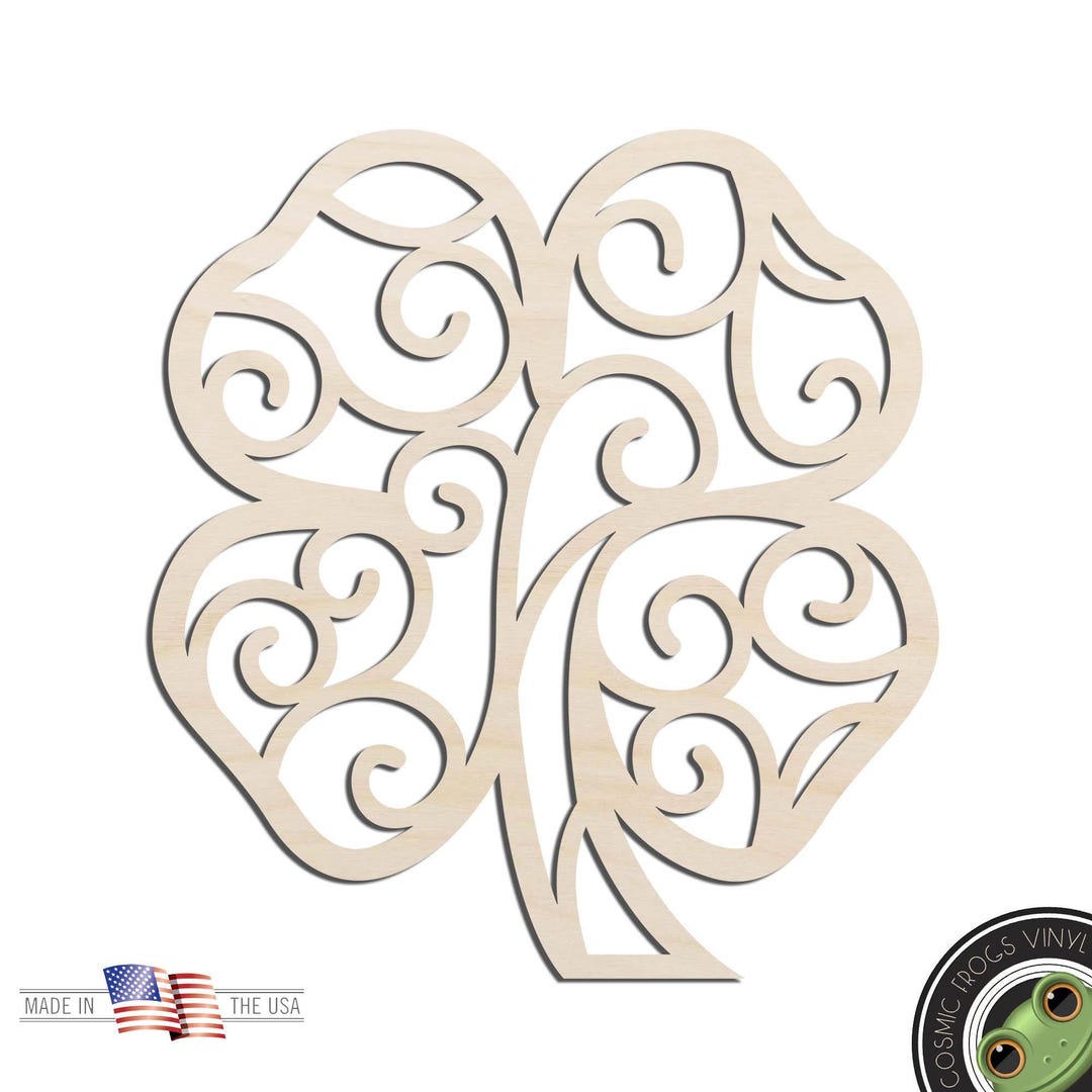 Four Leaf Clover Shamrock #2 Swirls Laser Cut Out Unfinished Wood Shape ...