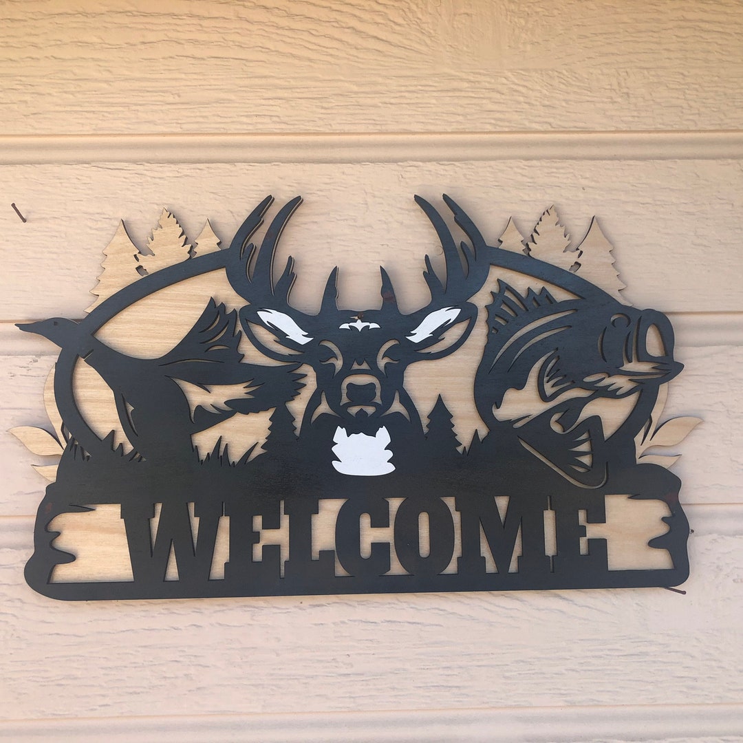 Outdoorsman Duckbuck Fish Door Welcome Family Name Laser Cut - Etsy