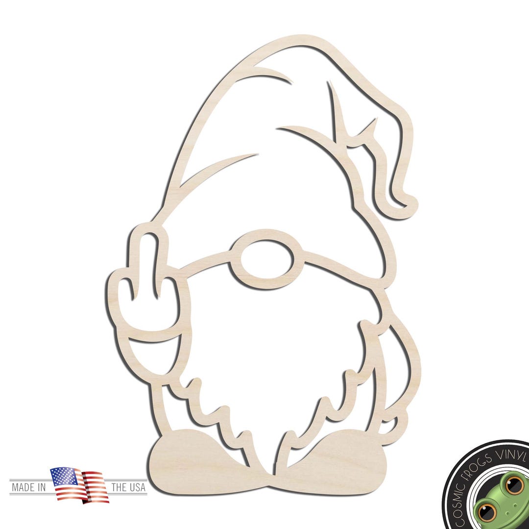 Gnome Middle Finger Outline Laser Cut Out Unfinished Wood Shape Craft ...