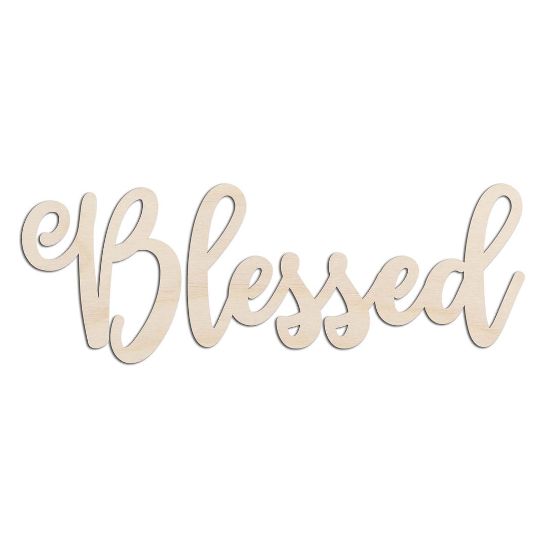 Blessed #2 Word Text Laser Cut Out Unfinished Wood Shape Craft Supply ...