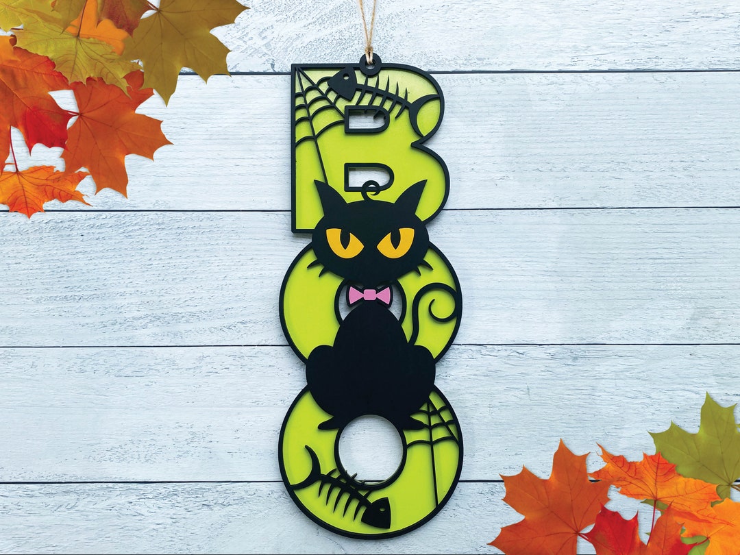 Halloween Door Sign Boo Scary Cat Laser Cut Kit - Etsy