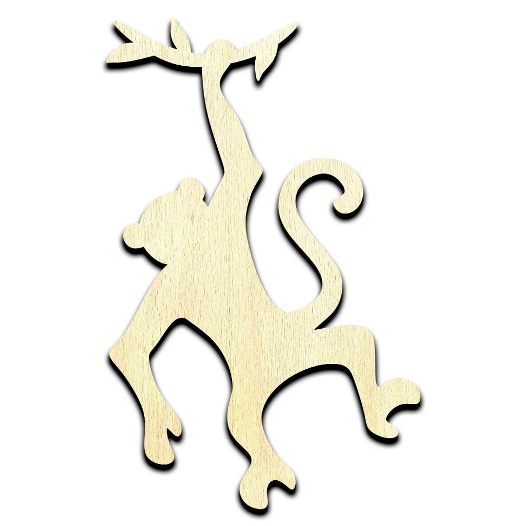 Monkey Hanging From Branch Laser Cut Out Unfinished Wood Shape Craft ...