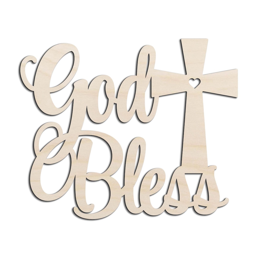 God Bless Cross Text Shape Laser Cut Out Unfinished Wood Shape Craft ...