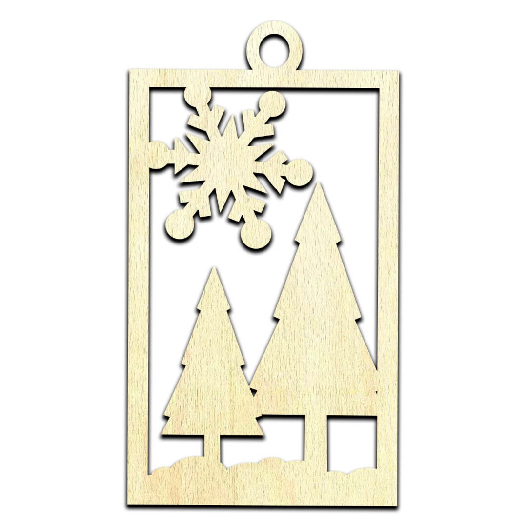 Christmas Ornament Rectangle Snowflakes and Trees #1 Laser Cut Out ...
