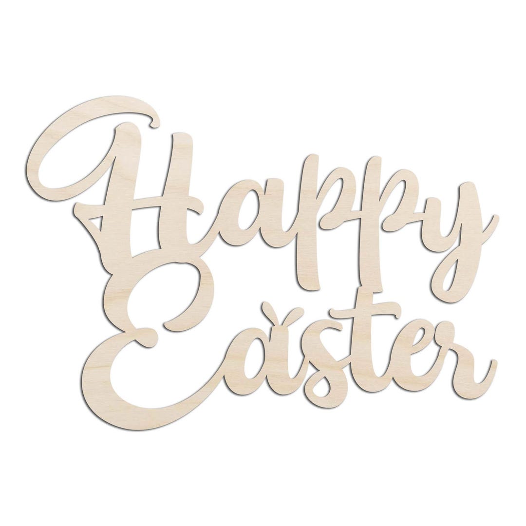 Happy Easter Text Words Laser Cut Out Unfinished Wood Shape Craft ...