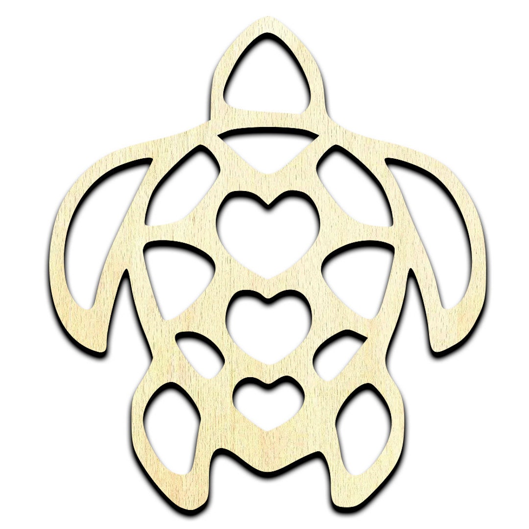 Turtle With Hearts on Shell Laser Cut Out Unfinished Wood Shape Craft ...