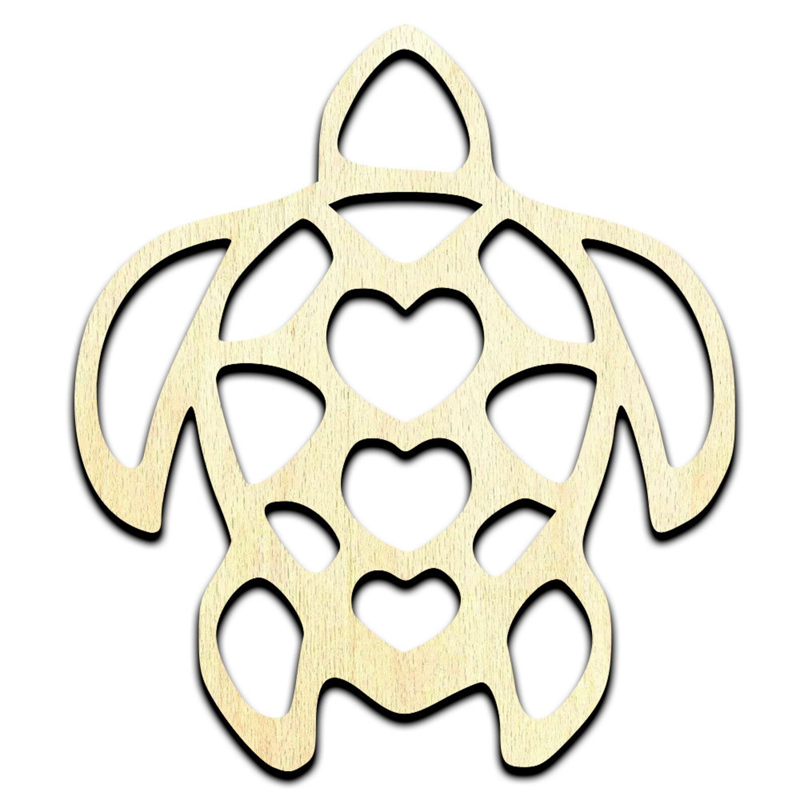 Turtle With Hearts on Shell Laser Cut Out Unfinished Wood Shape Craft ...