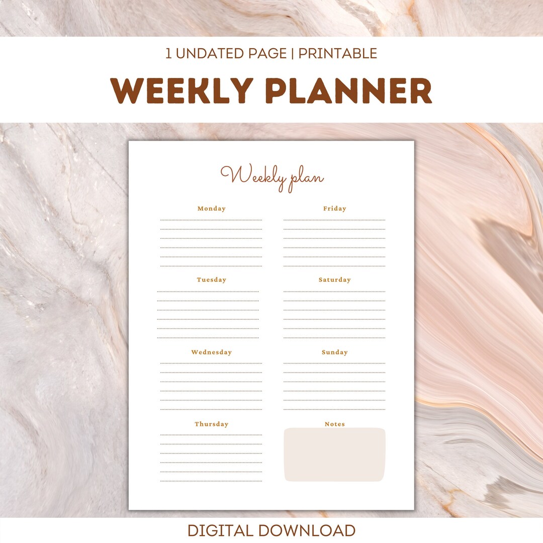 Weekly Planner | Printable, Undated, Minimalist | Goals, Tracker ...