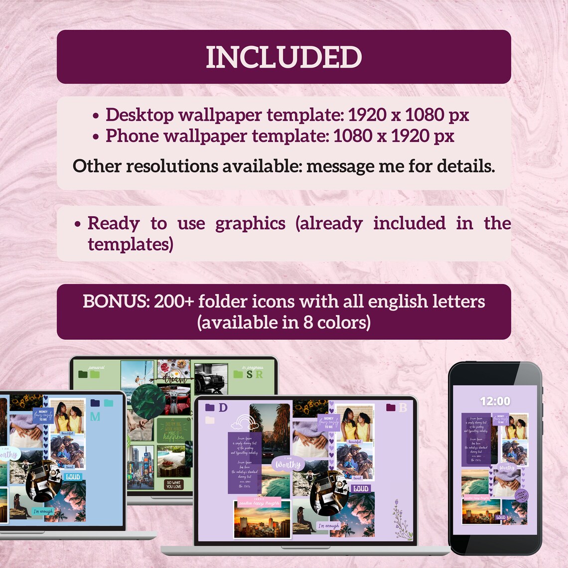 VISION BOARD Desktop & Phone Wallpaper Screensaver | Canva Template ...