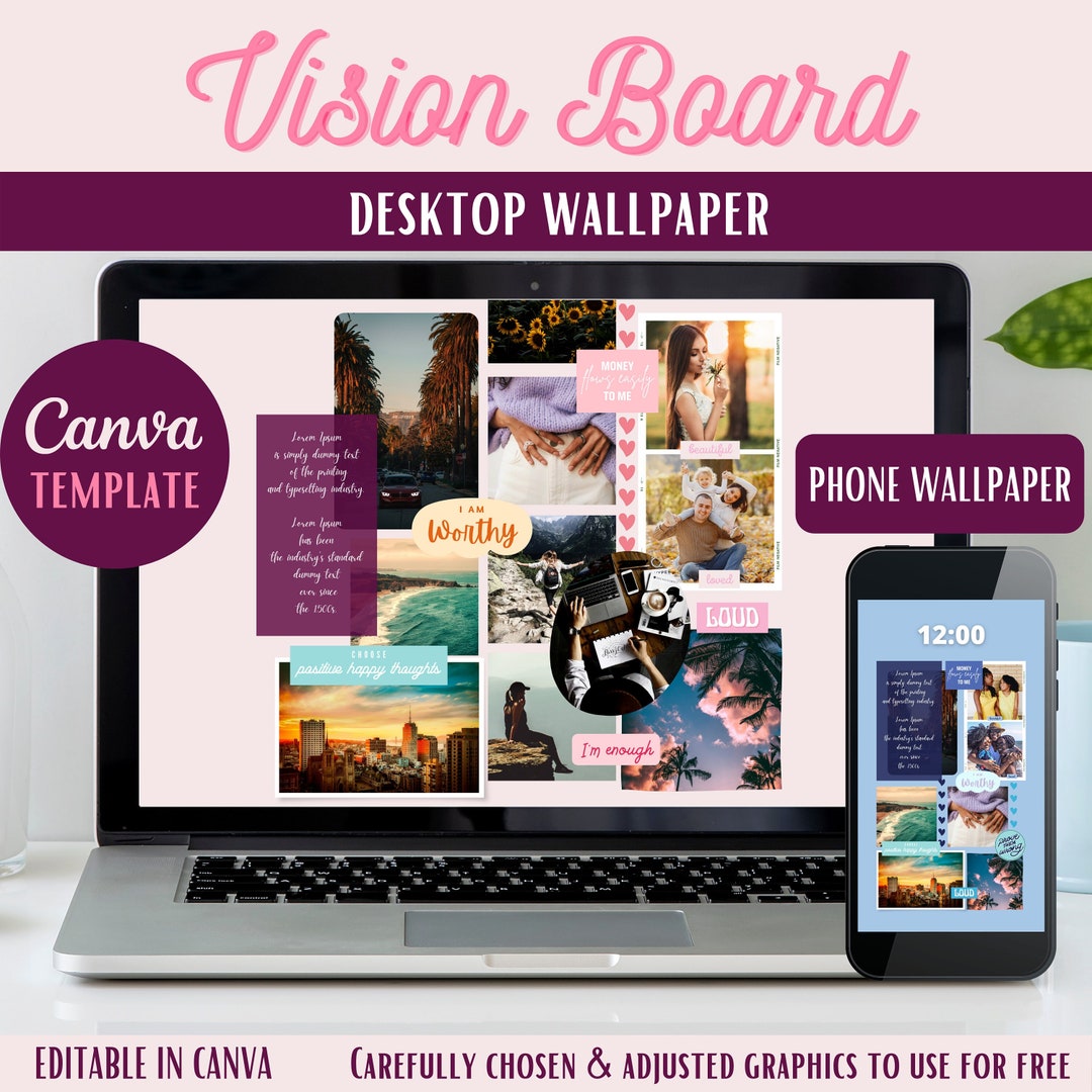 VISION BOARD Desktop & Phone Wallpaper Screensaver | Canva Template ...