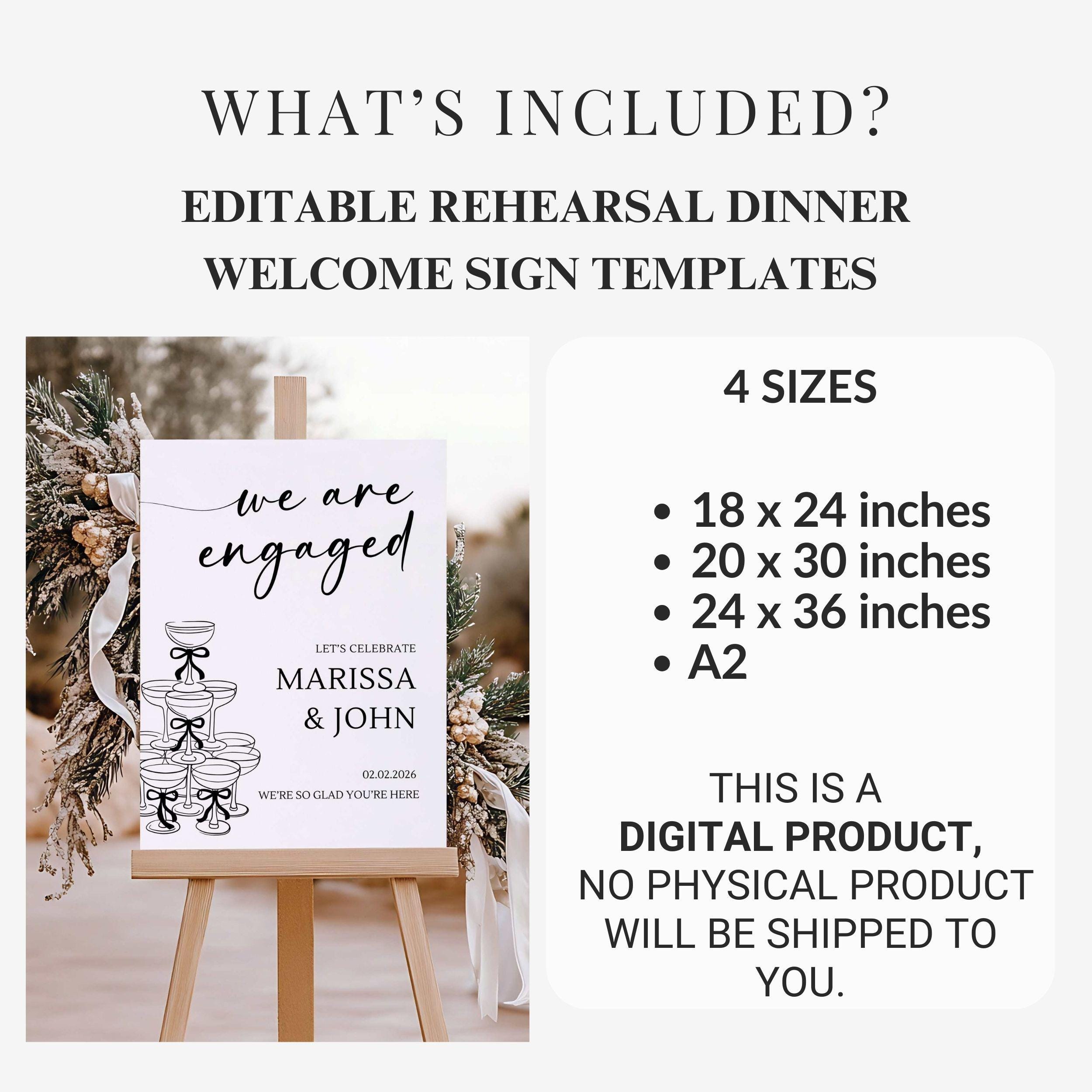We’re Engaged Welcome Sign, Editable Canva Template, Engagement Party ...