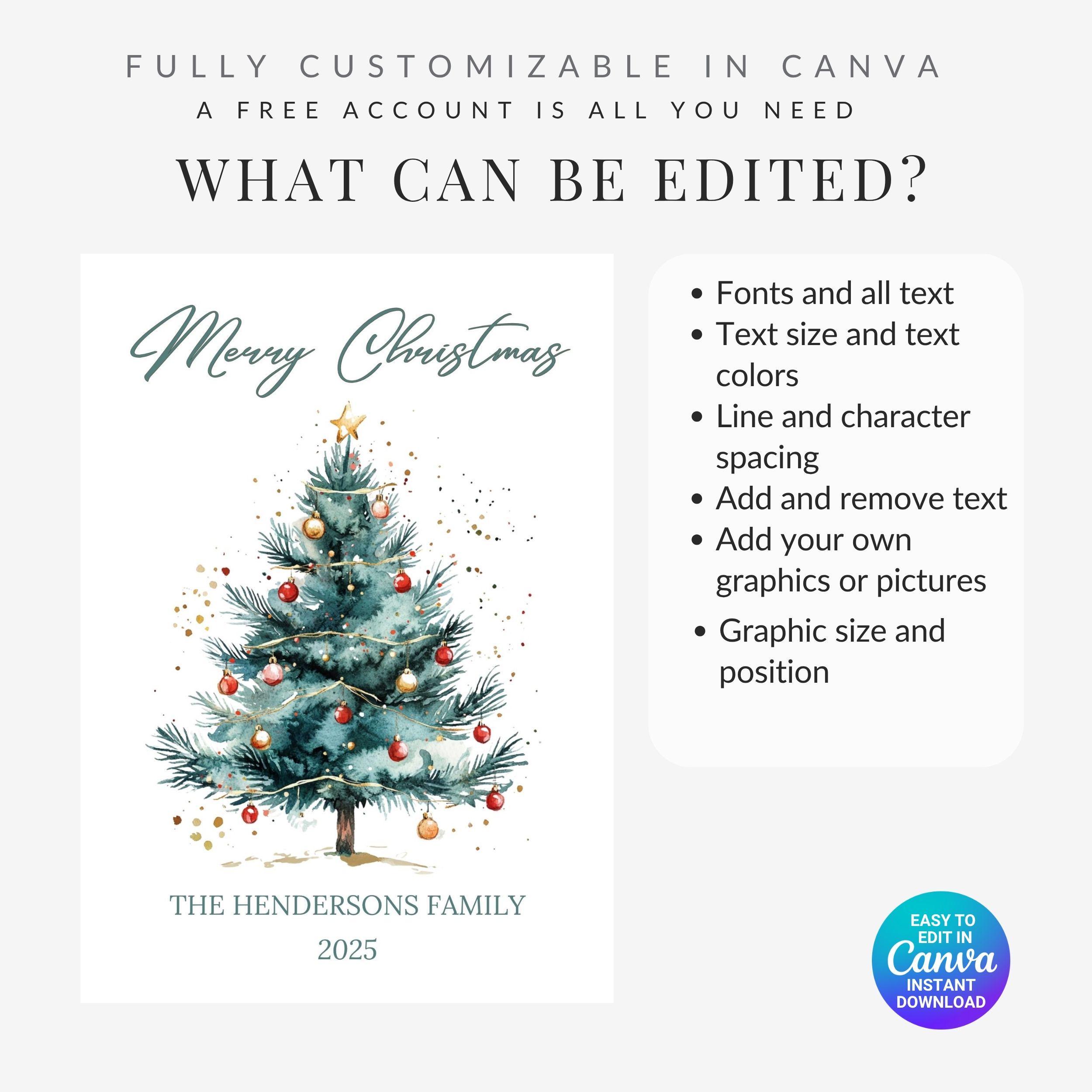 Digital Merry Christmas Card, Editable Canva Holiday Card, Elegant ...
