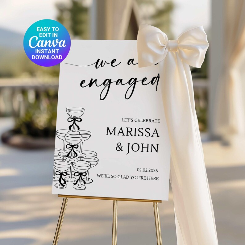 We’re Engaged Welcome Sign, Editable Canva Template, Engagement Party ...
