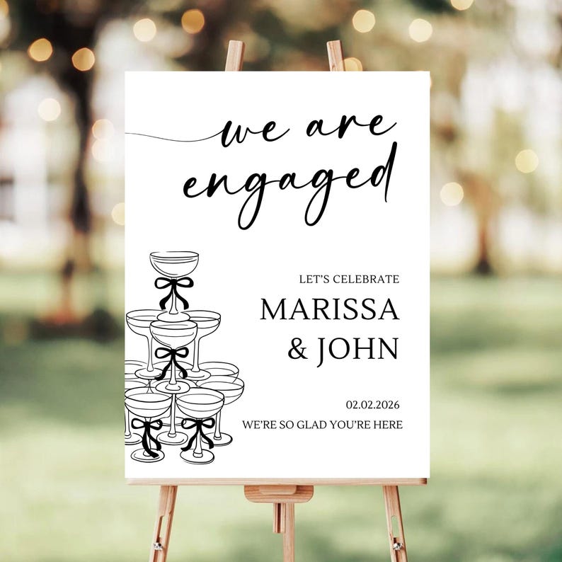 We’re Engaged Welcome Sign, Editable Canva Template, Engagement Party ...
