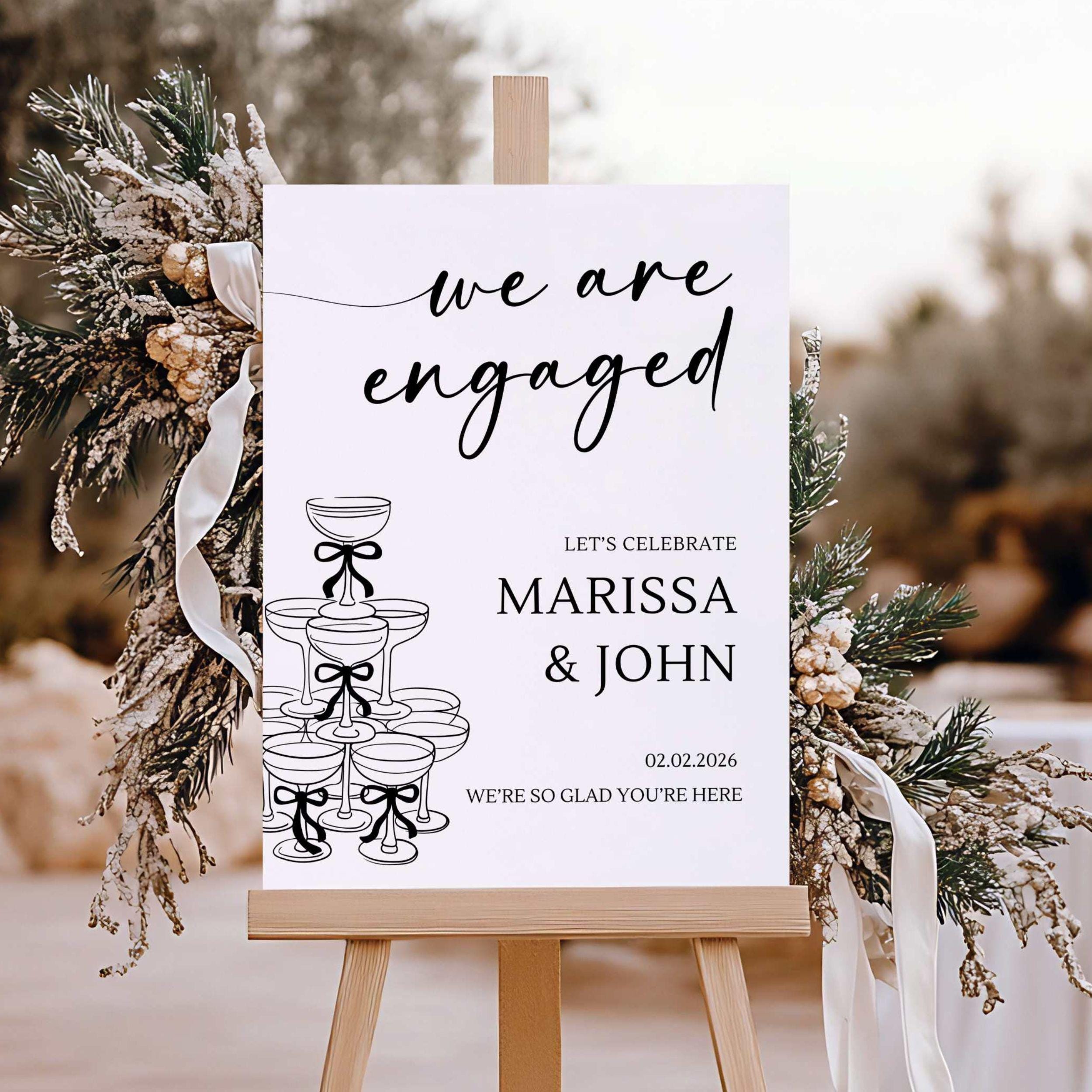 We’re Engaged Welcome Sign, Editable Canva Template, Engagement Party ...