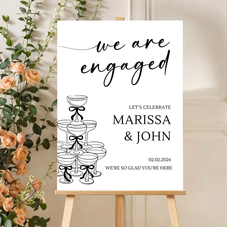 We’re Engaged Welcome Sign, Editable Canva Template, Engagement Party ...