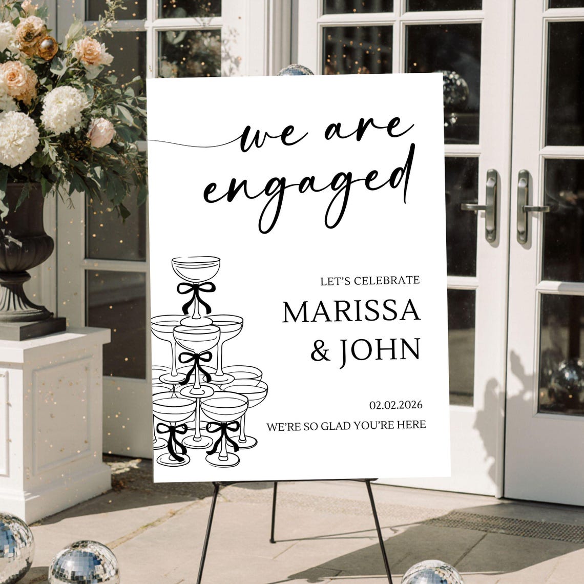 We’re Engaged Welcome Sign, Editable Canva Template, Engagement Party ...