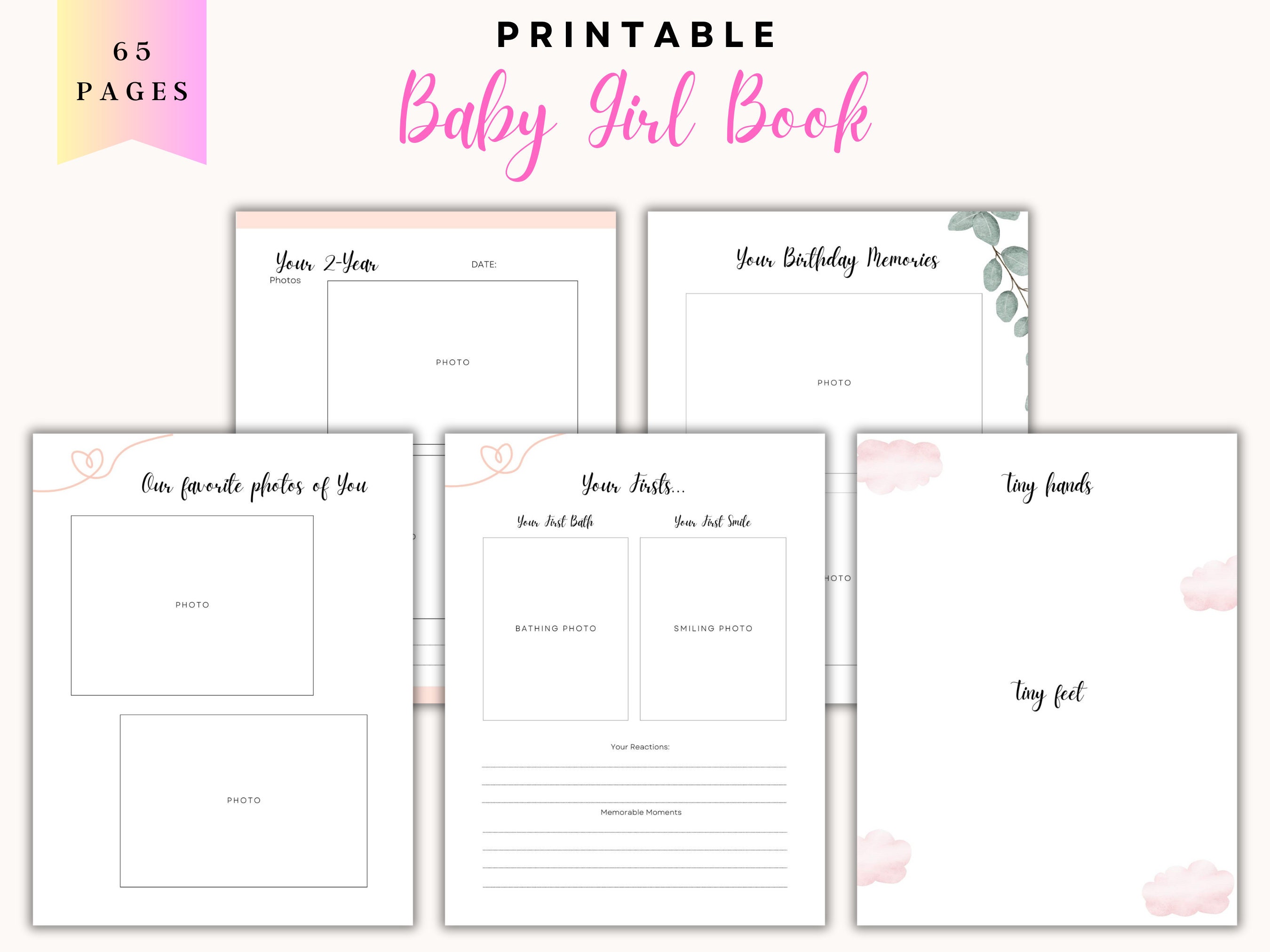 Baby Memory Book Printable PDF for Girls, Baby Book First Five Years ...