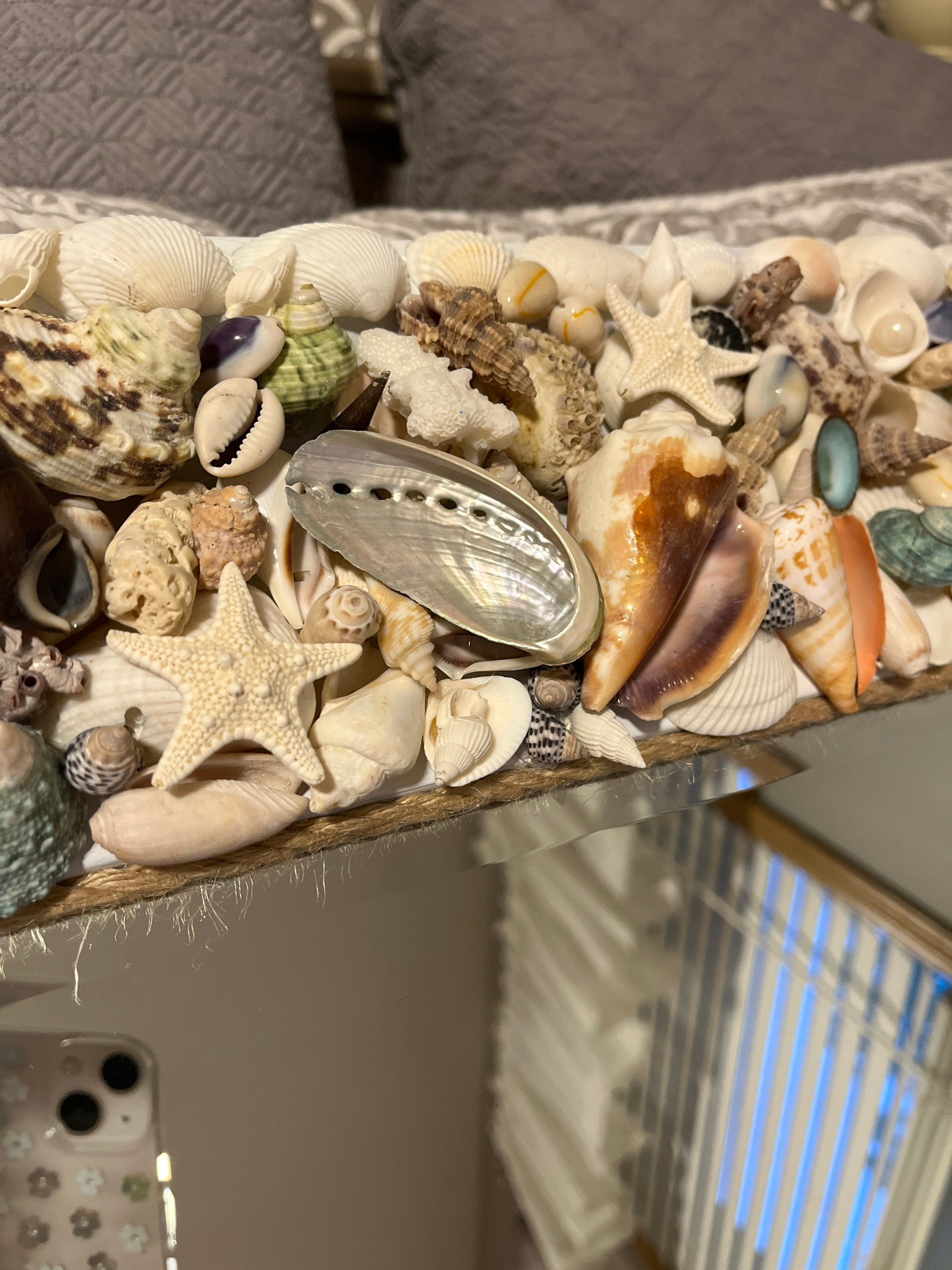 Large Square Seashell Embellished Beveled Mirror Nautical Theme - Etsy