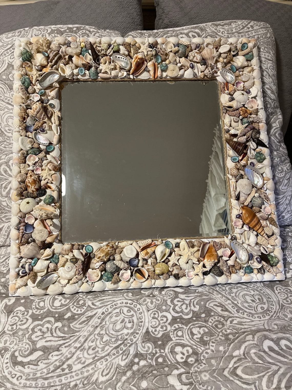 Large Square Seashell Embellished Beveled Mirror Nautical Theme - Etsy