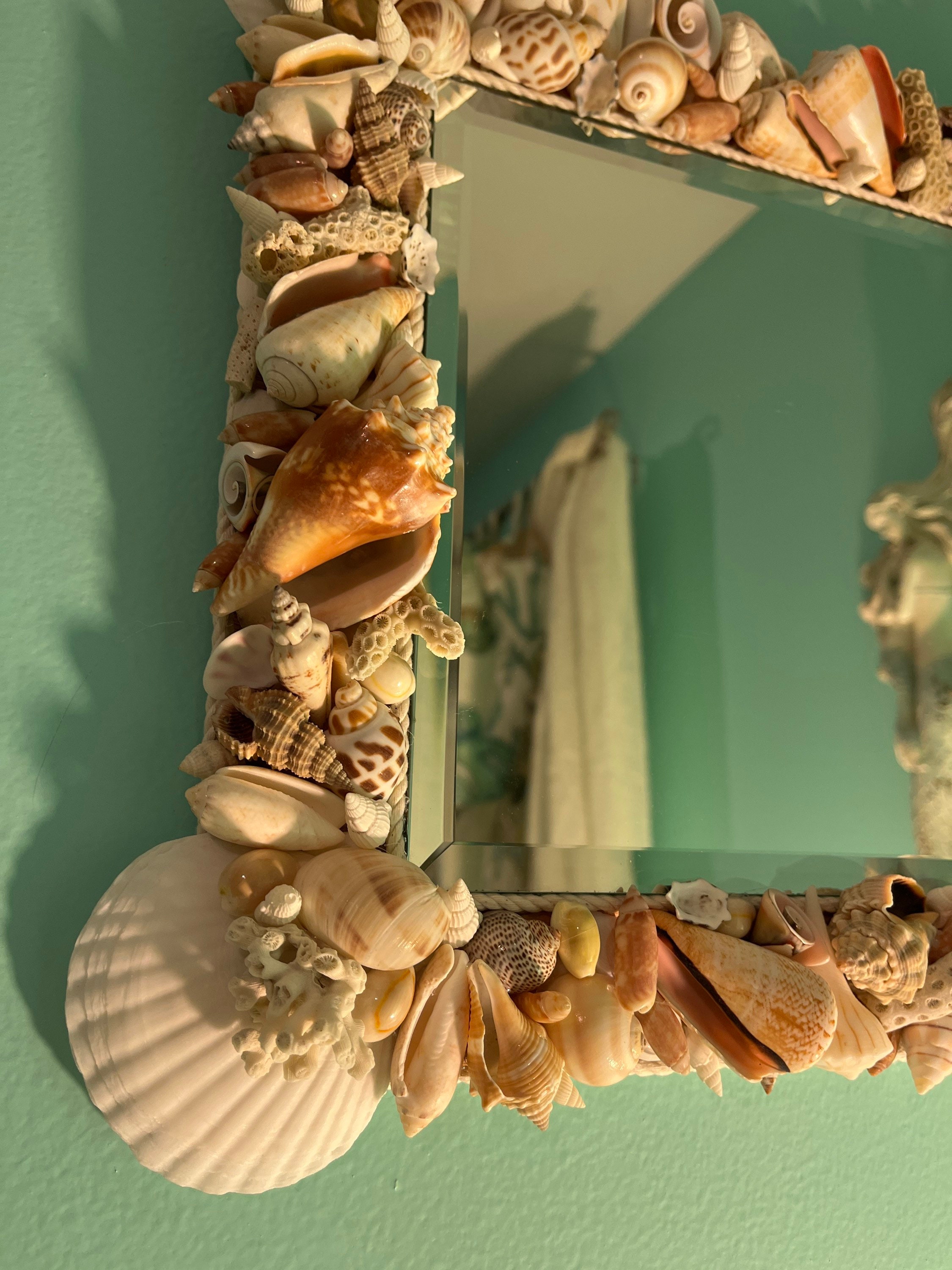 Medium Square Seashell Mirror Nautical Decor - Etsy