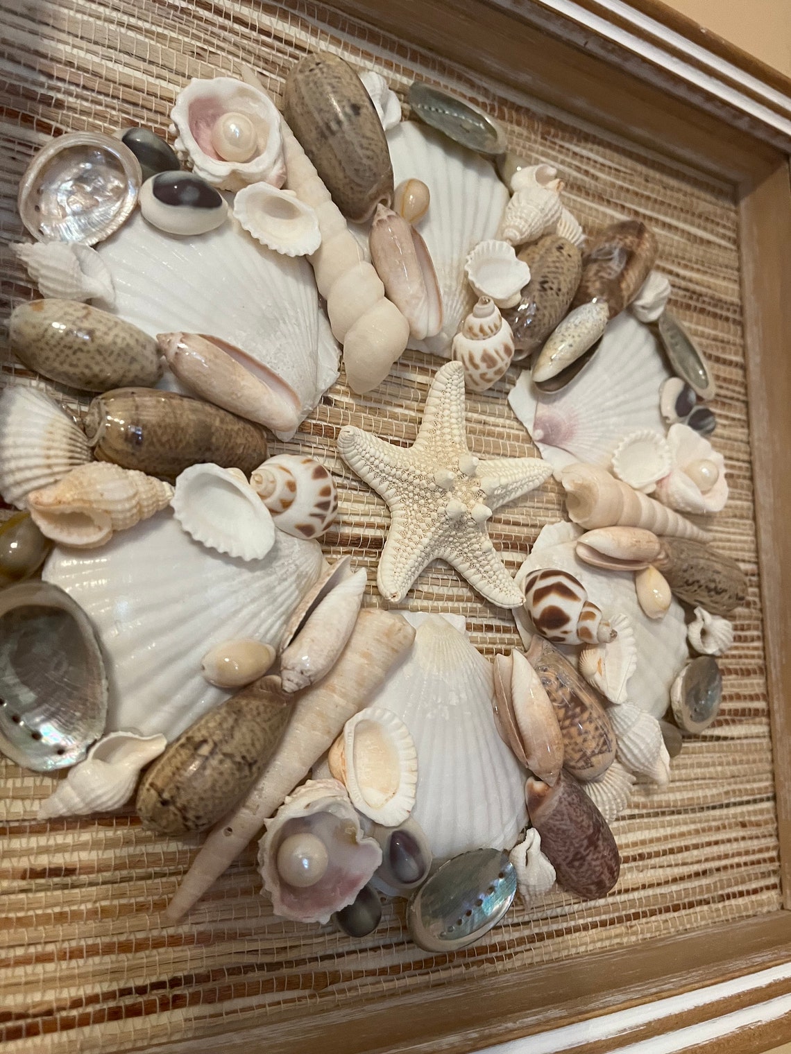 White Washed & Natural Square Seashell Shadowbox, Nautical Beachcomber ...