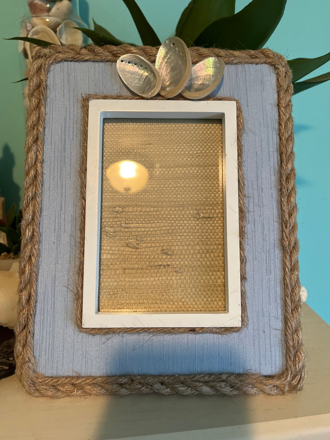 Small Baby Blue Fabric and Rope Frame With Pearlized Abalone Accent ...