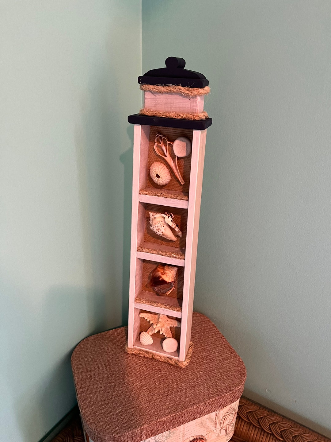 Lighthouse Seashell Display Nautical Themed With Sisal Rope - Etsy