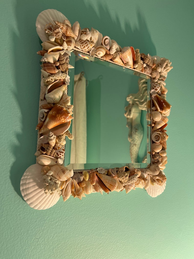 Medium Square Seashell Mirror Nautical Decor - Etsy