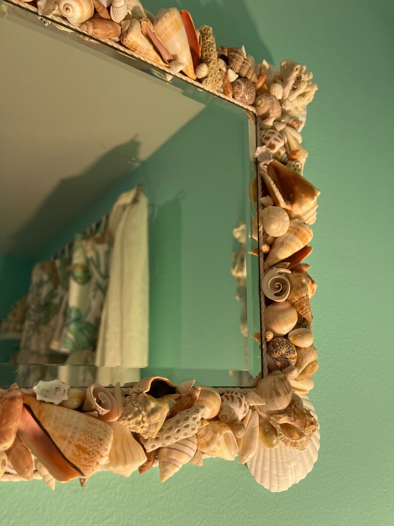 Medium Square Seashell Mirror Nautical Decor - Etsy