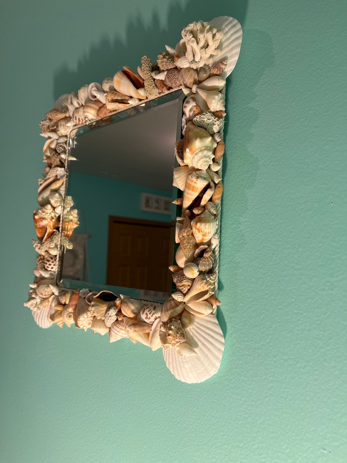Medium Square Seashell Mirror Nautical Decor - Etsy
