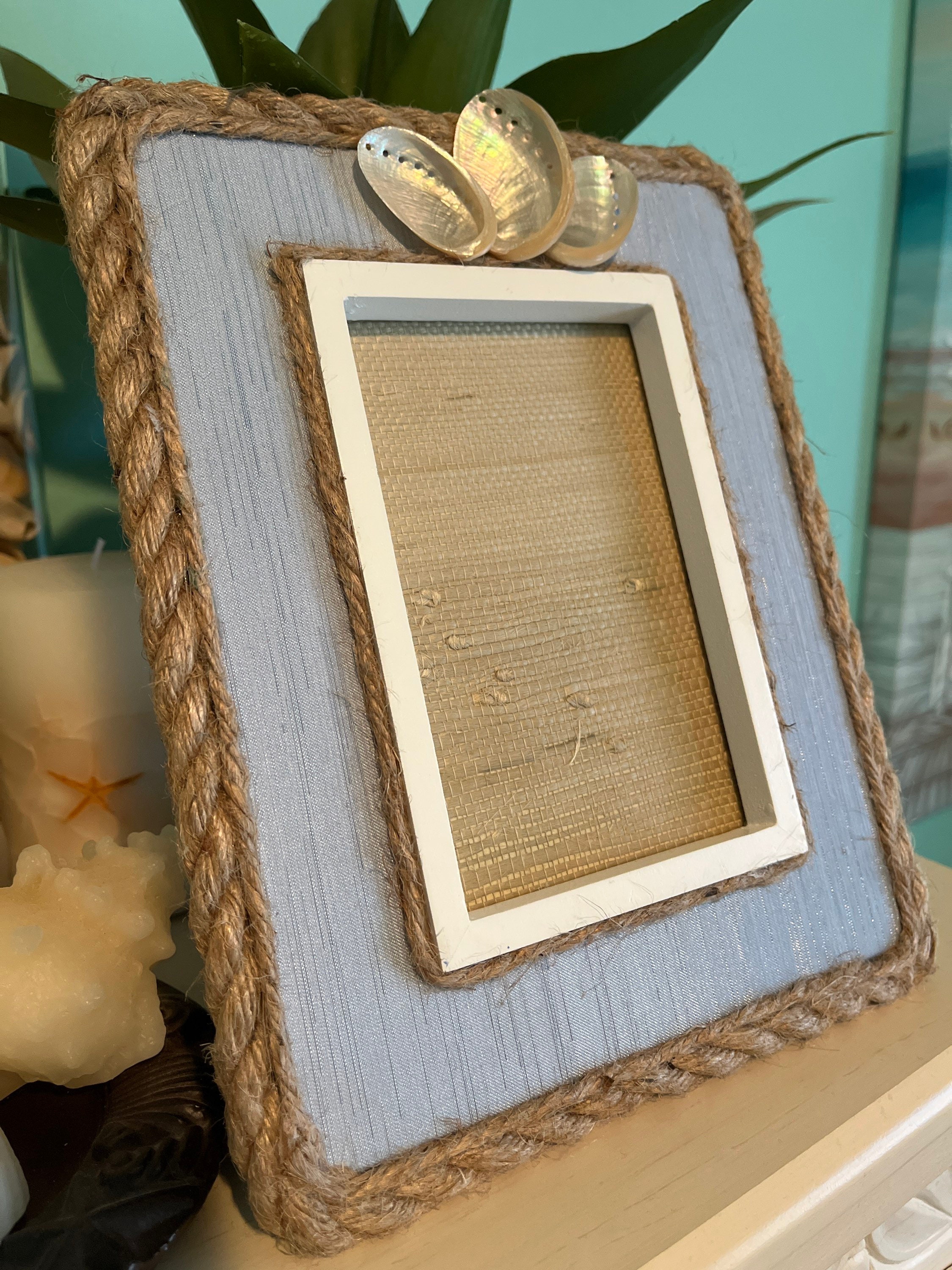 Small Baby Blue Fabric and Rope Frame With Pearlized Abalone Accent ...