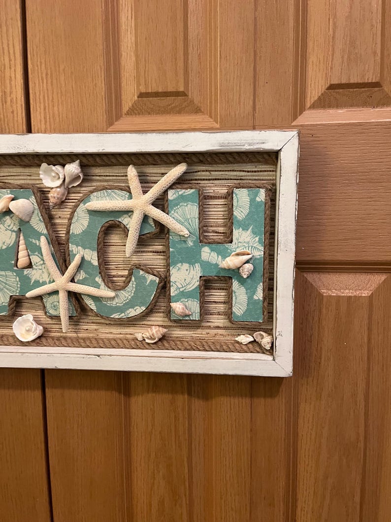 Rope & Shells “BEACH” Sign Nautical Decor - Etsy