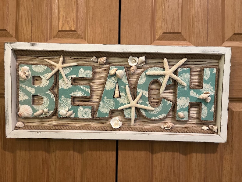 Rope & Shells “BEACH” Sign Nautical Decor - Etsy
