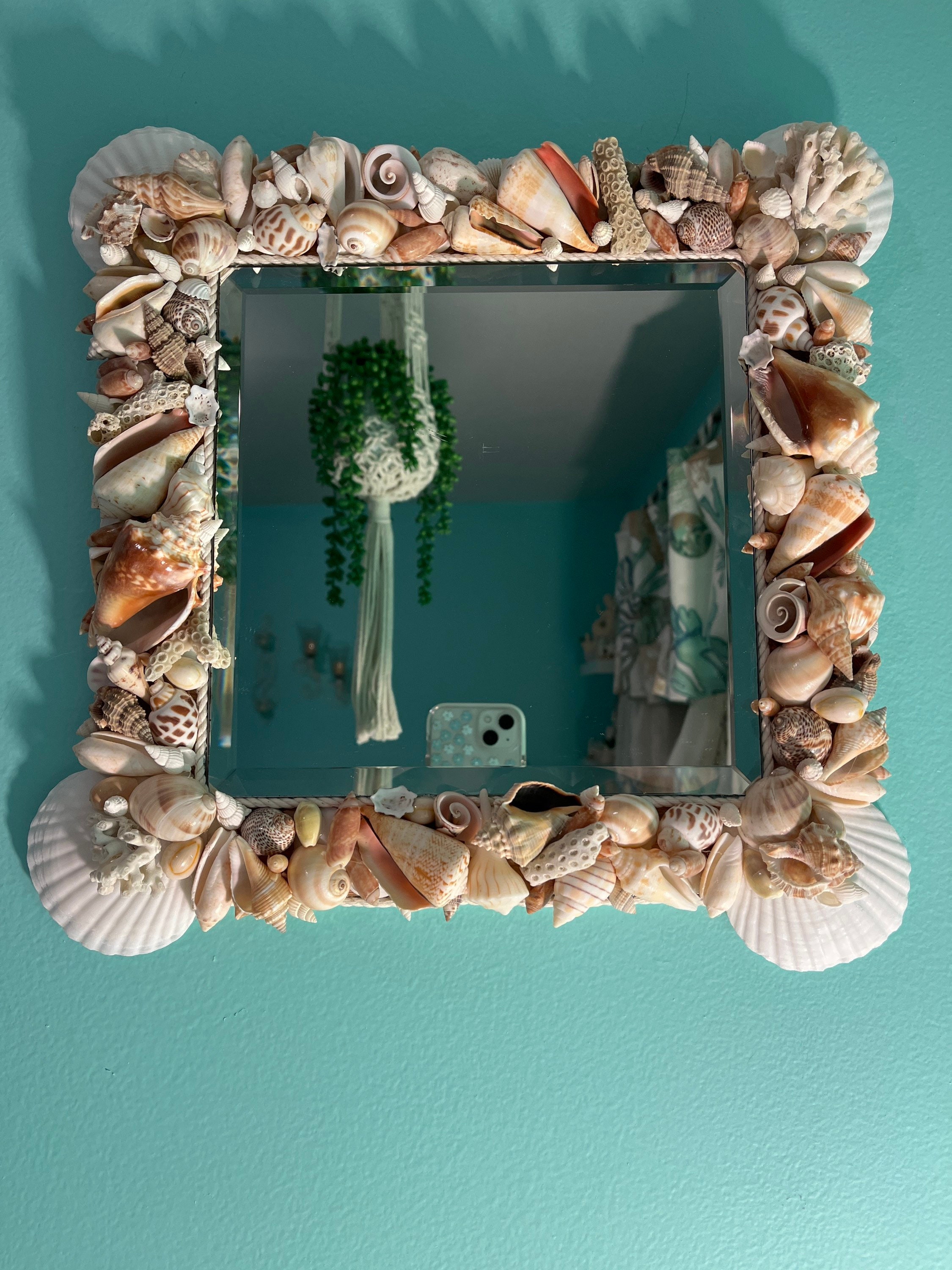 Medium Square Seashell Mirror Nautical Decor - Etsy