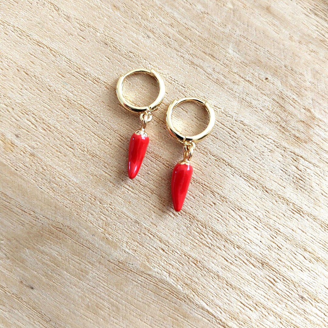 Chili Pepper Earrings Gold Plated Clasp 14k Fruit and Vegetables ...