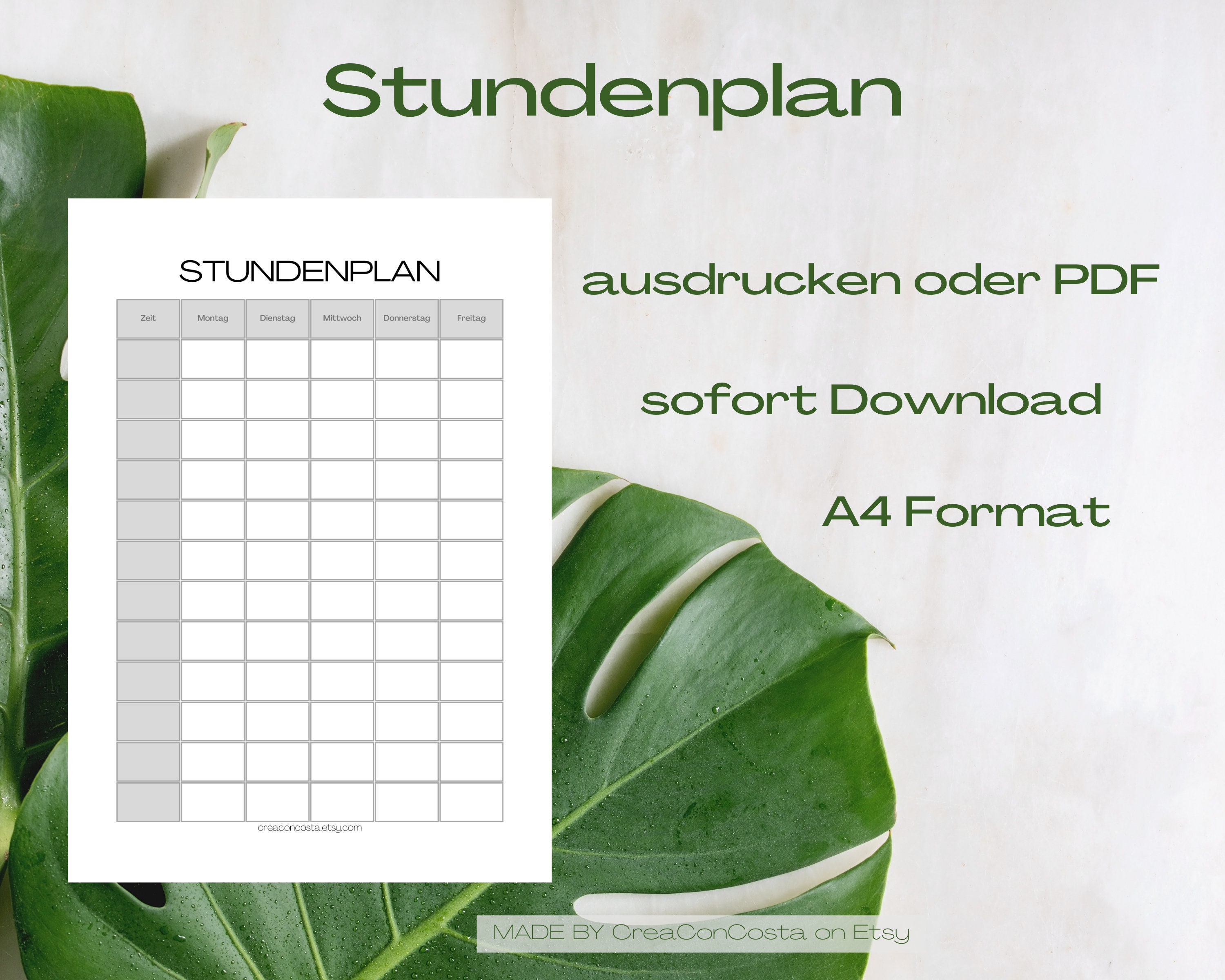 Timetable PDF Template A4 Landscape Format German / German to Print Out ...