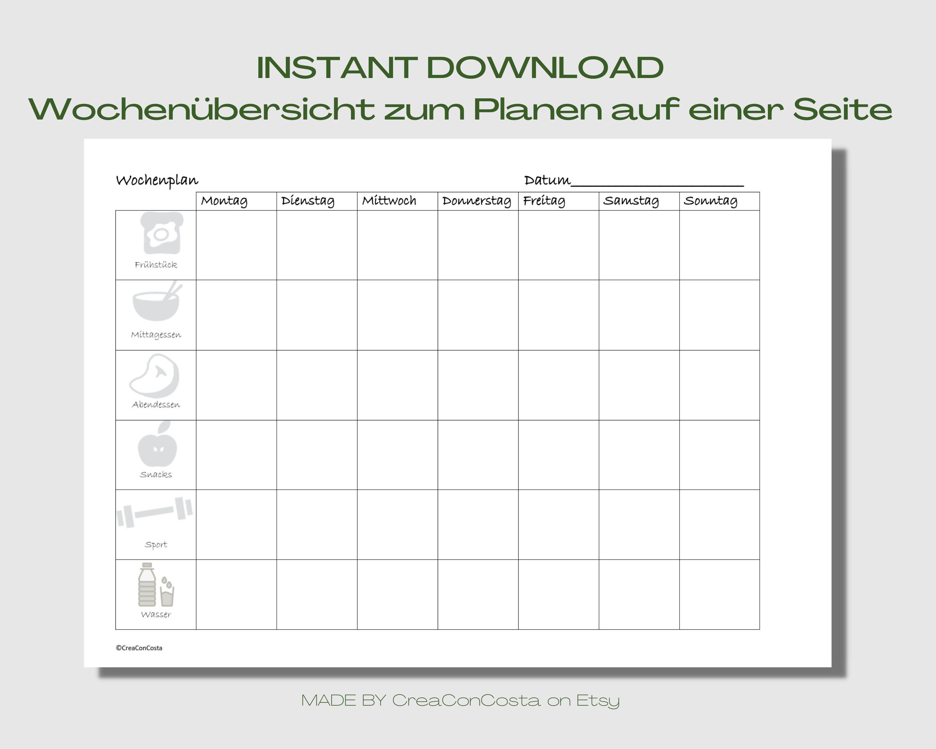 Weekly Planner Food Template to Print Out or Use the Weekly - Etsy